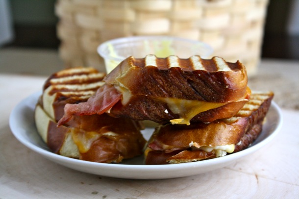 MINI BACON & CHEESE PRETZEL BREAD PANINIS | cait's plate