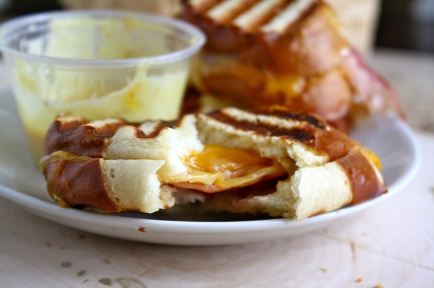 MINI BACON & CHEESE PRETZEL BREAD PANINIS | cait's plate