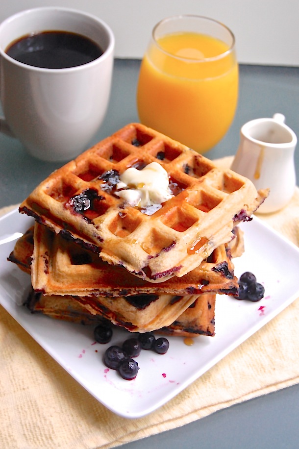 whole wheat yeasted blueberry belgian waffles | cait's plate